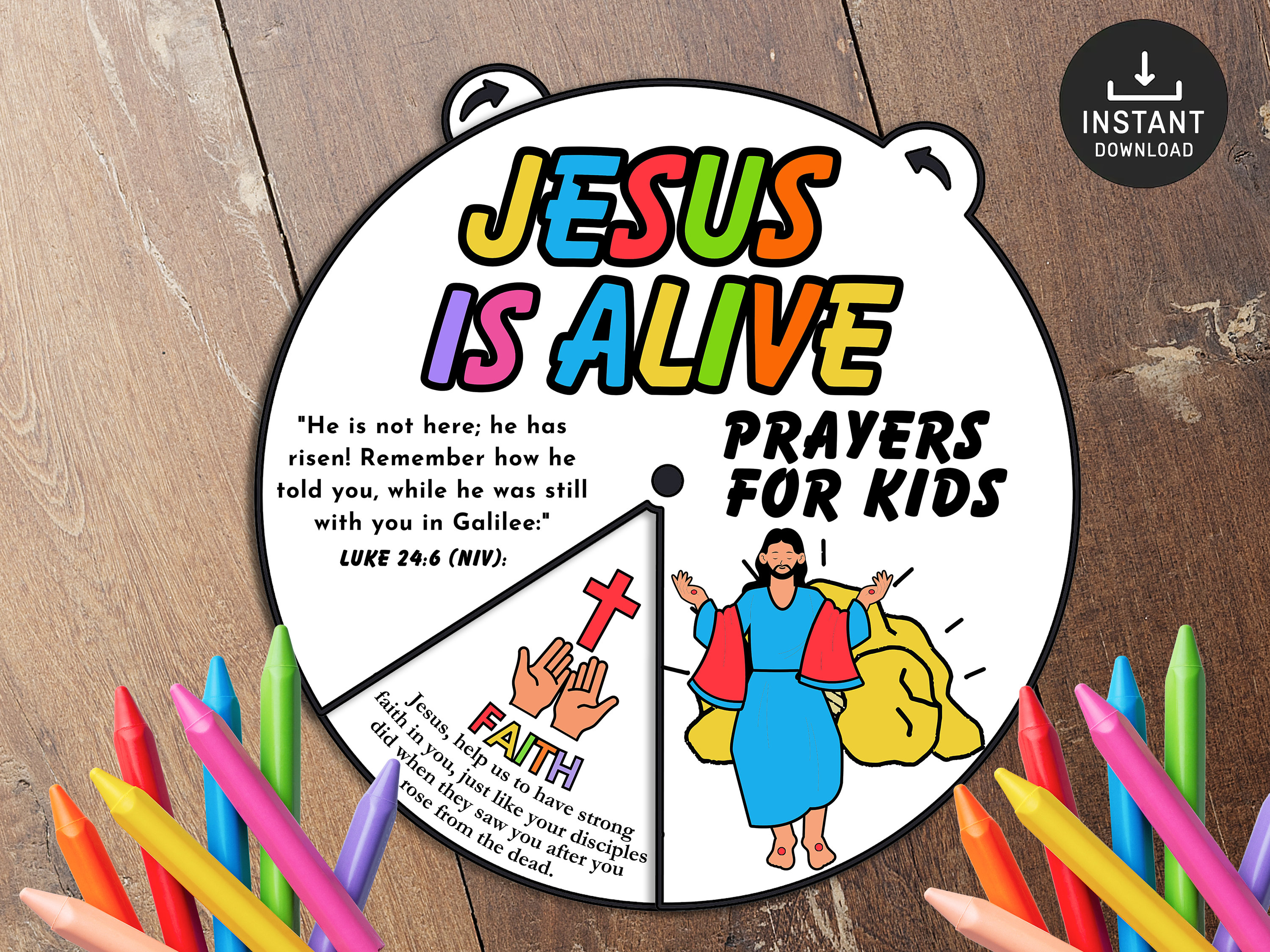 Easter Prayers Coloring Wheel, Sunday Prayer Wheel Craft, Easter Bible ...