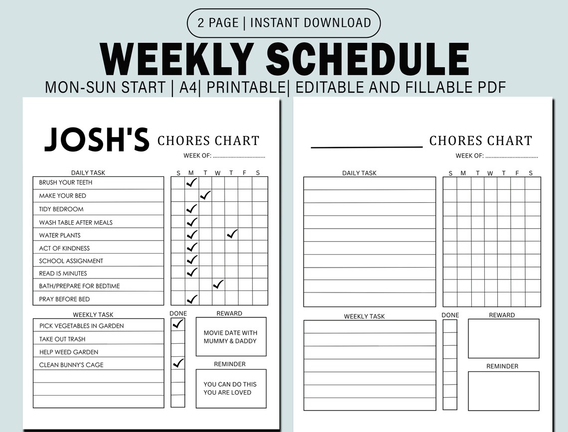 Kid's Chore Chart Template Canva, Chore Calendar Printable, House ...