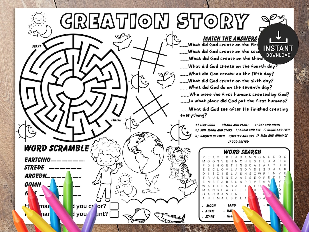 The Creation Story Activity Placemat, Bible Activity, Sunday School ...