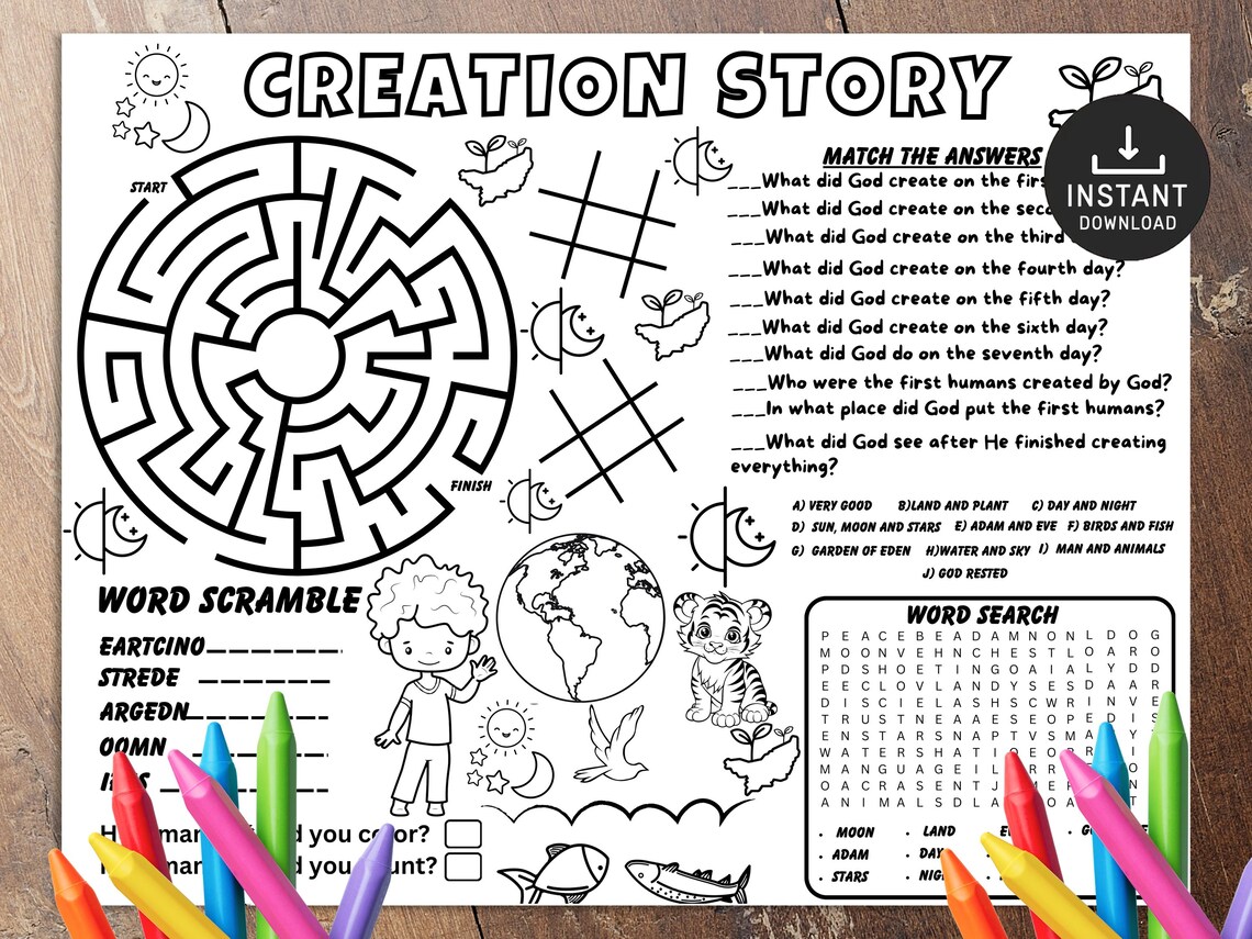 The Creation Story Activity Placemat, Bible Activity, Sunday School ...