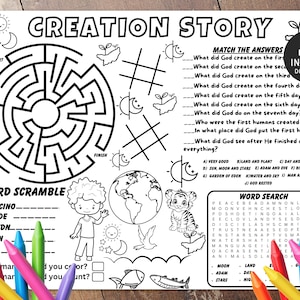 The Creation Story Activity Placemat, Bible Activity, Sunday School ...