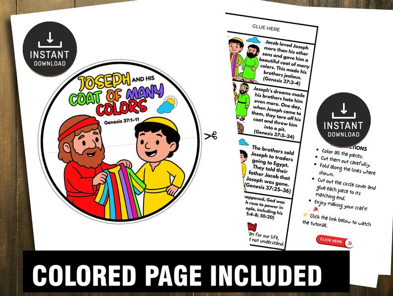 Joseph's Coat of Many Colors, Folding Surprise Bible Story Craft, Kids ...