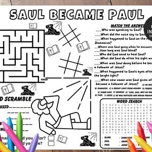 Saul Becomes Paul Activity Placemat, Bible Activity, Sunday School ...