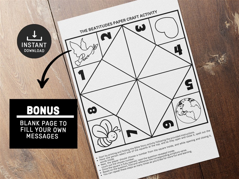 Beatitudes of Jesus Bible Story Activity, Sunday School Craft, Fortune ...