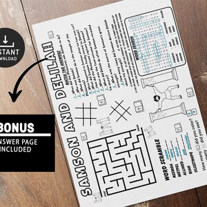 Samson and Delilah Activity Placemat, Bible Activity, Sunday School ...