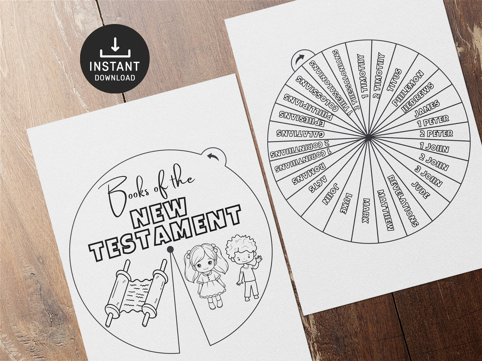 Books of the Bible, Old & New Testament Coloring Wheel, Printable Bible ...