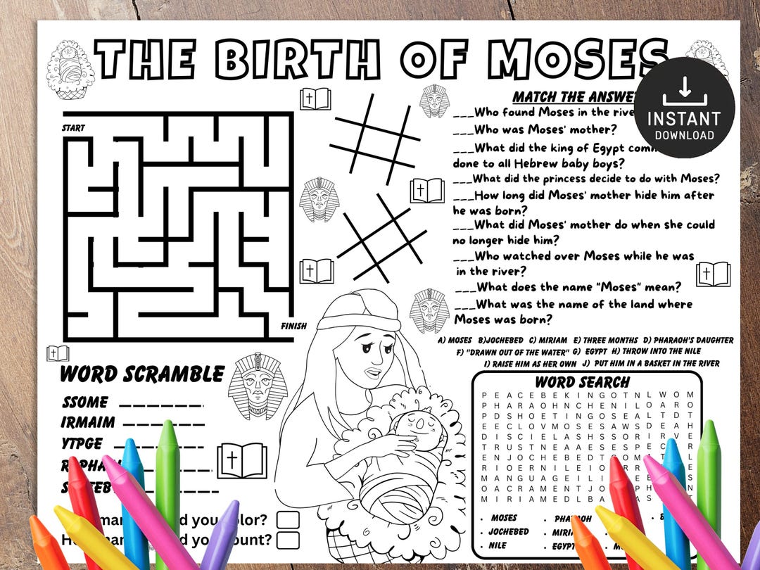 Birth of Moses Activity Placemat, Bible Activity, Sunday School, Bible ...