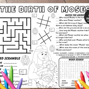 Birth of Moses Activity Placemat, Bible Activity, Sunday School, Bible ...