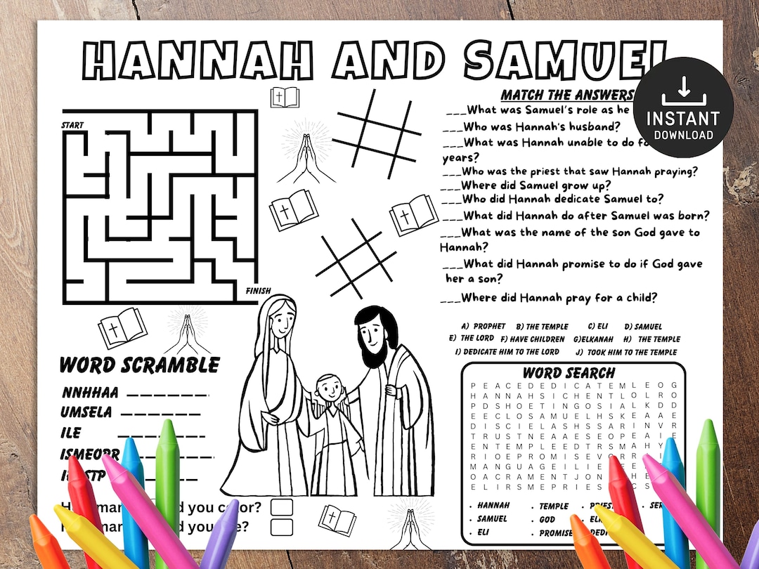 Hannah and Samuel Activity Placemat, Bible Activity, Sunday School ...
