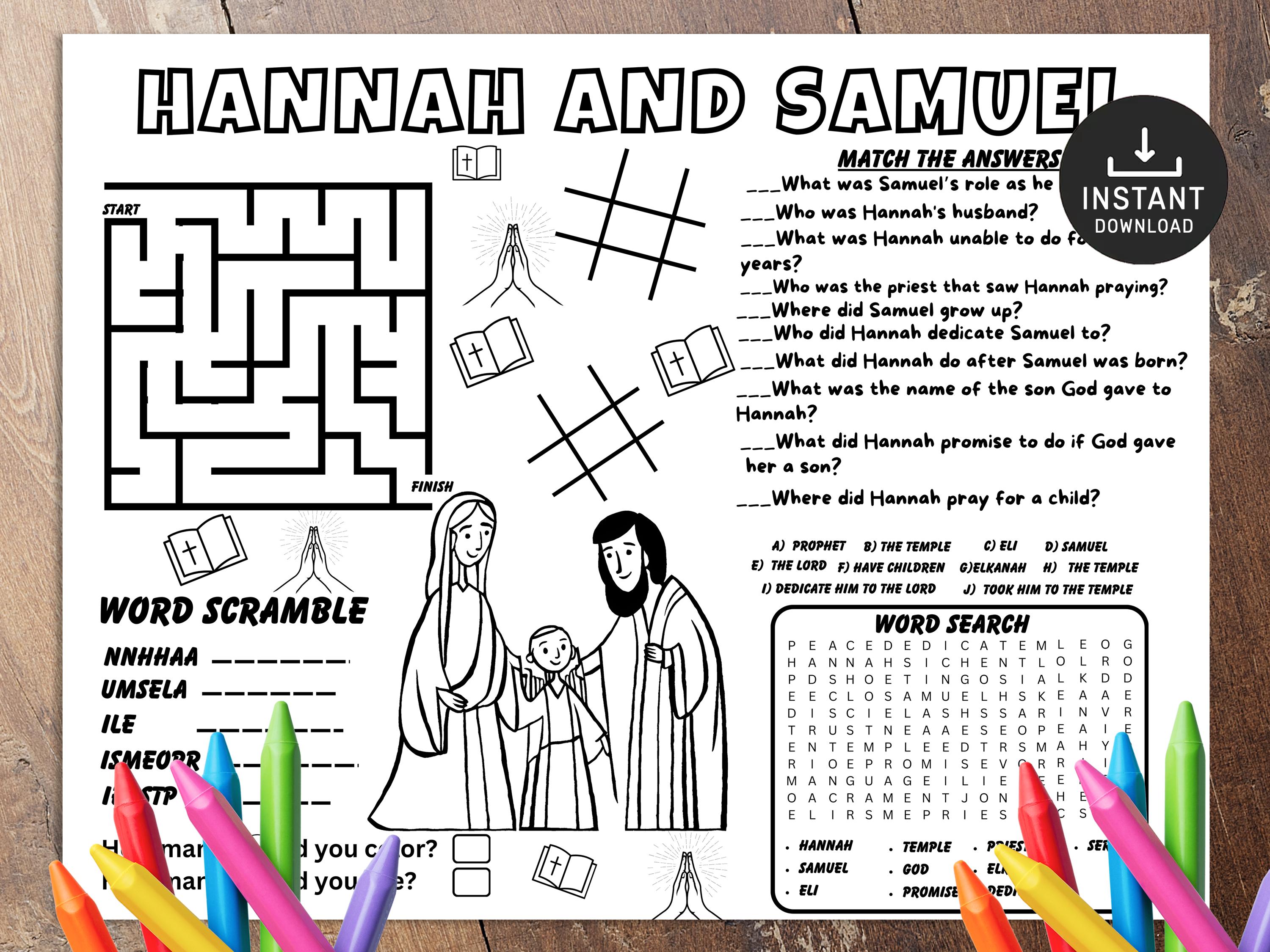 Hannah and Samuel Activity Placemat, Bible Activity, Sunday School ...