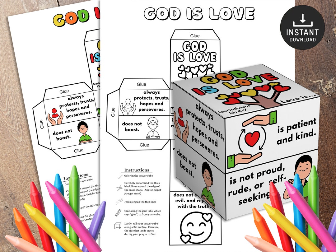 God is Love Coloring Cube, Printable Bible Activity, Watercolor, Kids ...