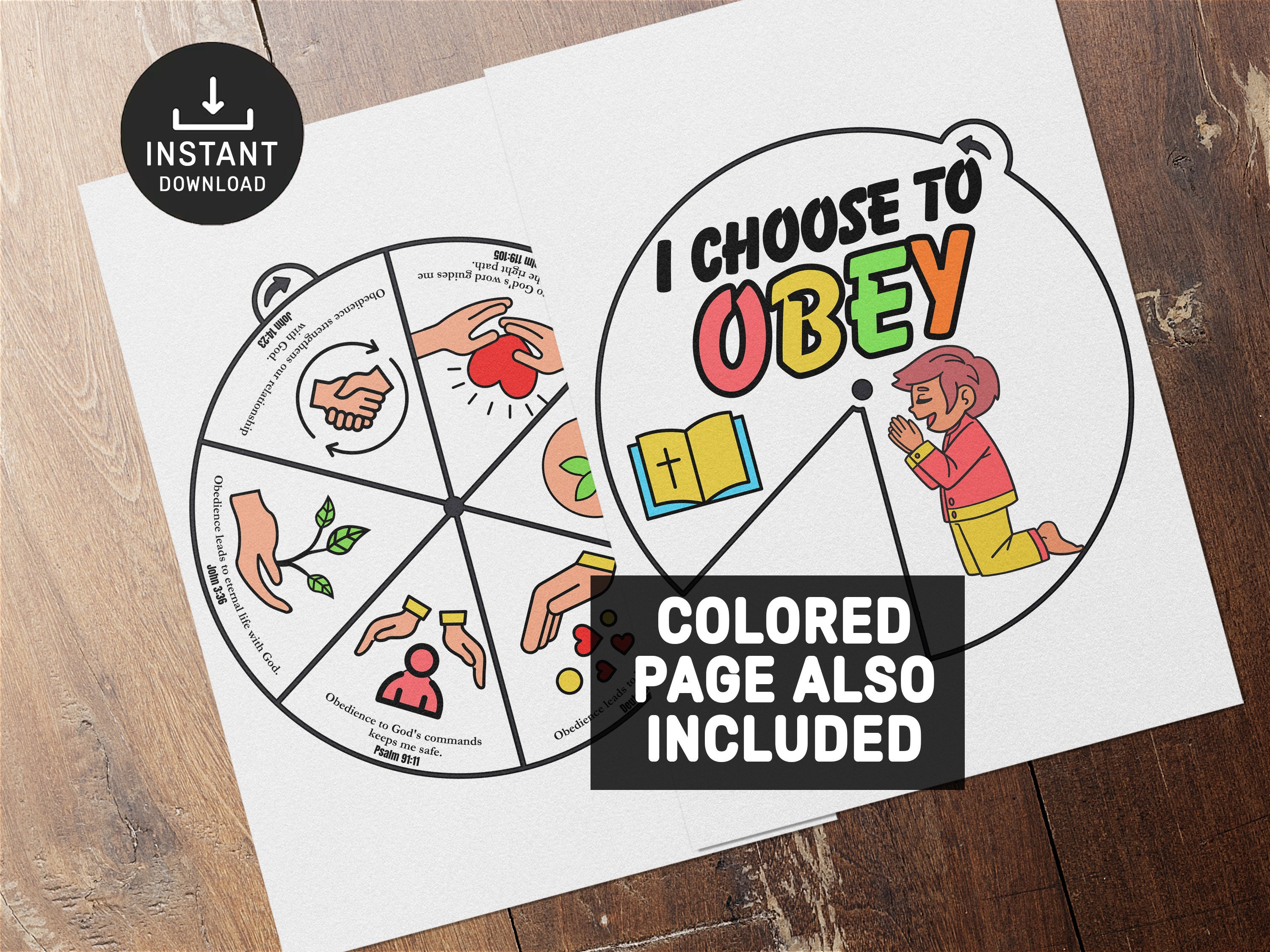 I Choose to Obey Coloring Wheel, Bible Activity, Kids Bible Lesson ...
