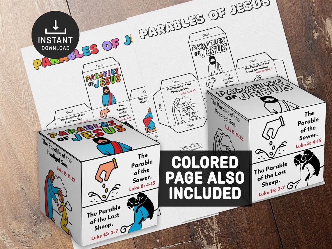 Parables of Jesus Coloring Cube, Printable Bible Verse Activity, Kids ...