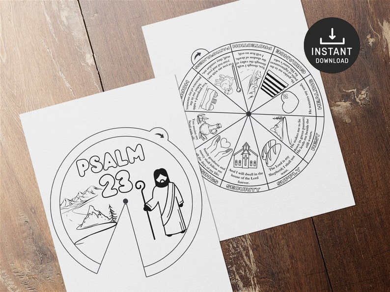 Psalm 23 Coloring Wheel Printable Bible Activity Watercolor - Etsy
