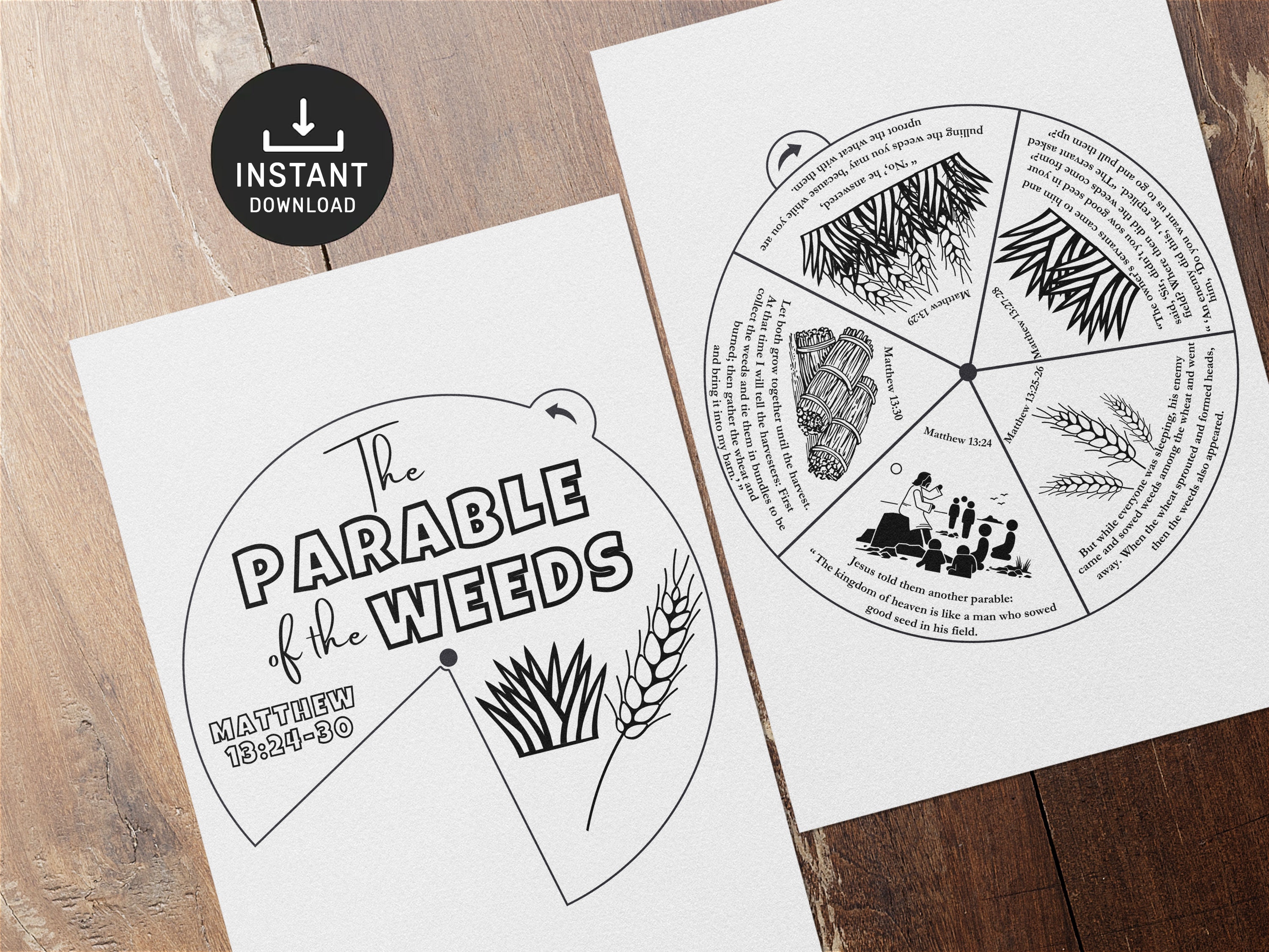The Parable of the Weeds Coloring Wheel, Printable Bible Activity ...
