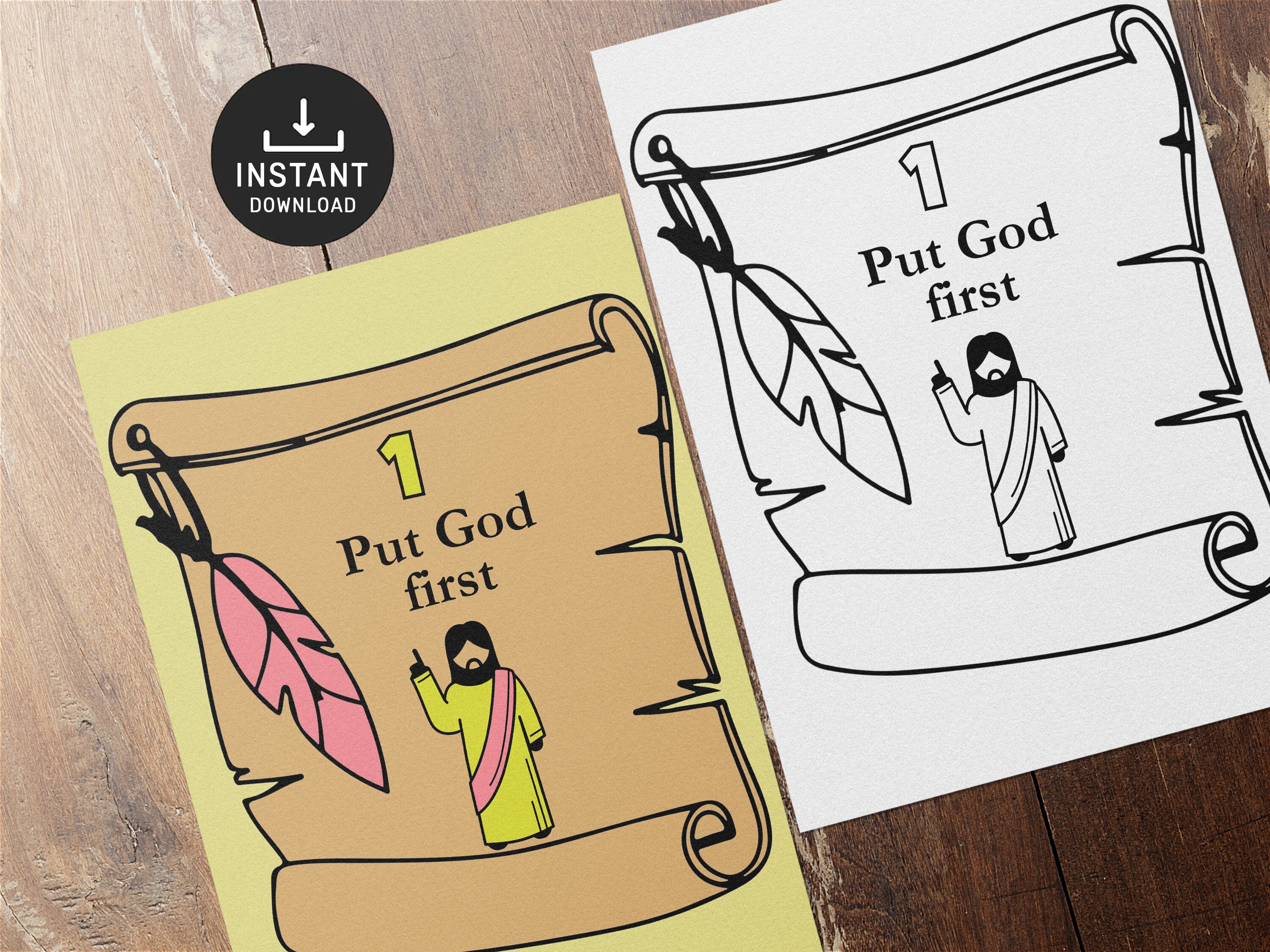 Ten Commandments Flash Card, Printable Bible Activity, Watercolor, Kids ...