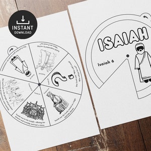 Isaiah Coloring Wheel, Printable Bible Activity, Watercolor, Kids Bible ...