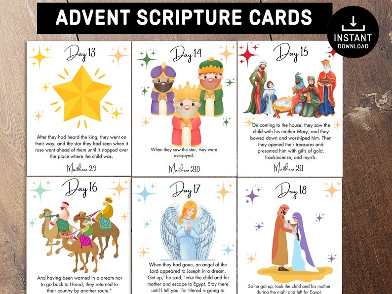 Advent Scripture Cards Advent Calendar Watercolor Floral Nativity