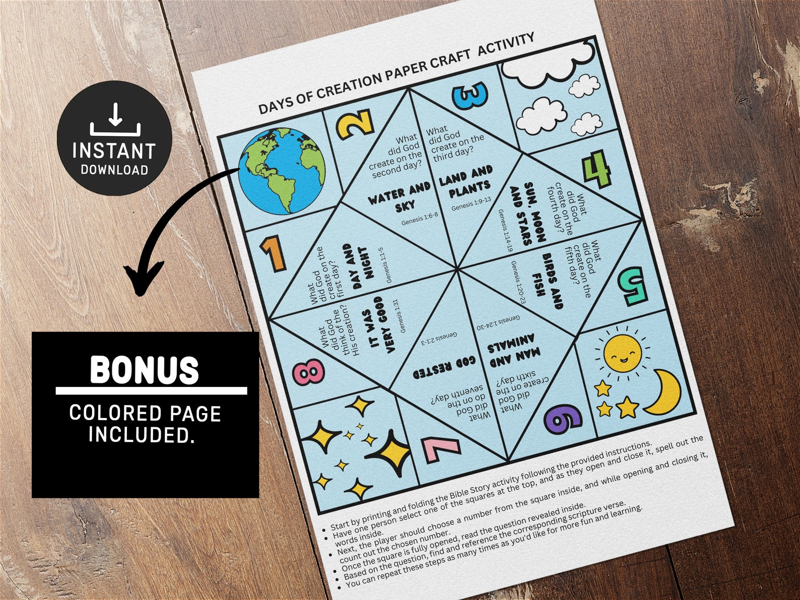 Days of Creation Paper Craft, Bible Story Activity, Sunday School Craft ...