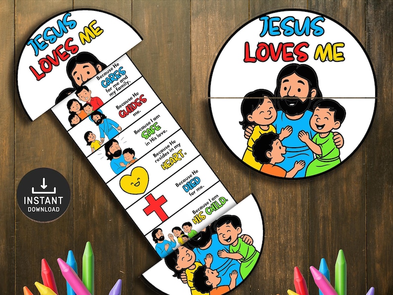 Jesus Loves Me Folding Bible Craft, Kids Bible Lesson, Memory Game ...