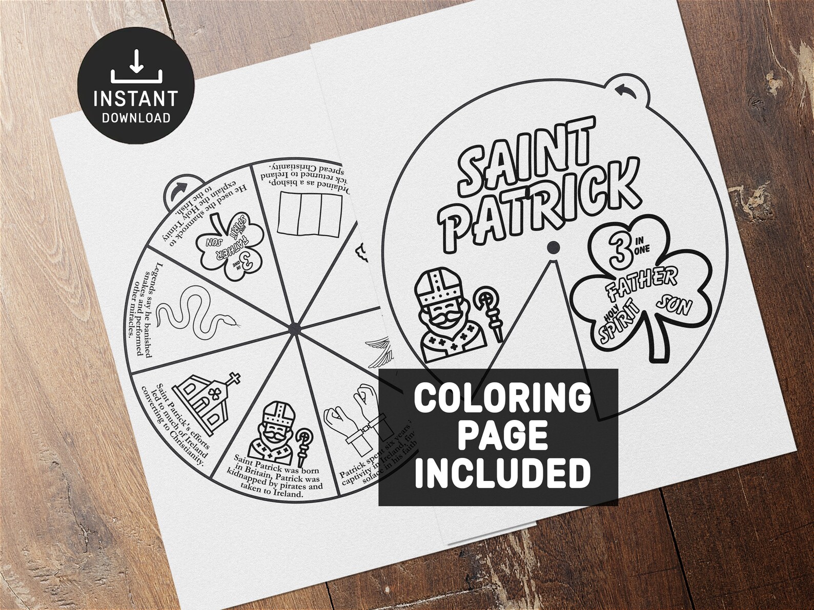 St Patricks Coloring Wheel, Shamrock Bible Activity, Printable Kids ...