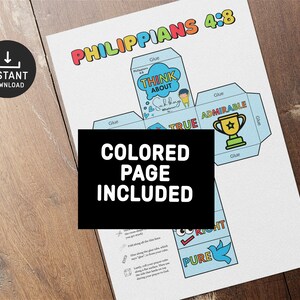 Think About Such Things Philippians 4:8 Coloring Cube, Bible Activity ...