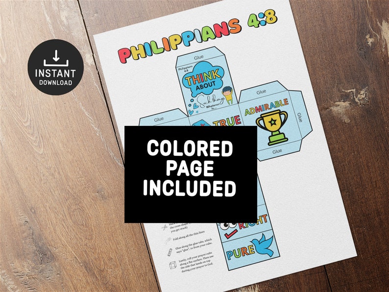 Think About Such Things Philippians 4:8 Coloring Cube, Bible Activity ...