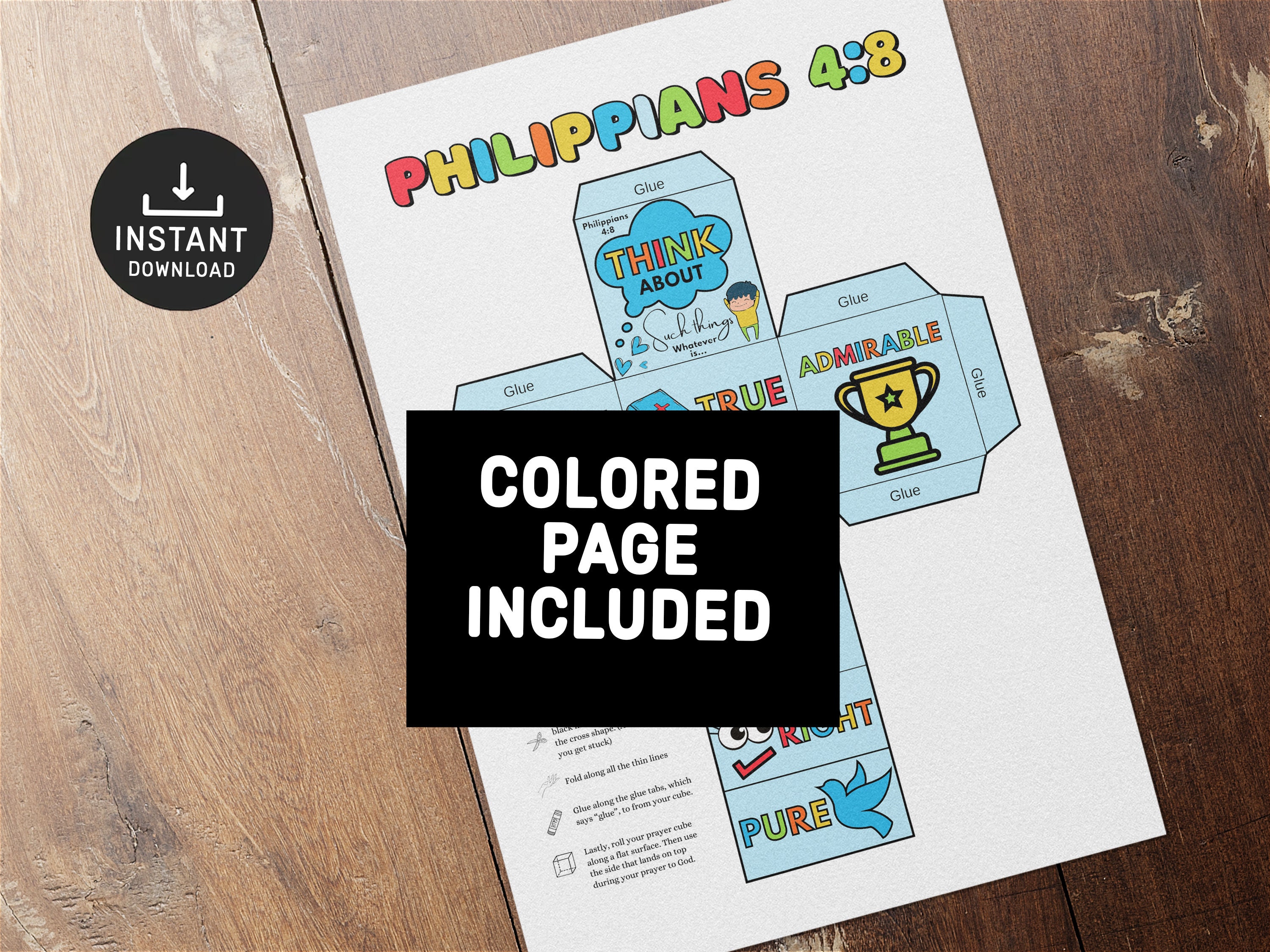 Think About Such Things Philippians 4:8 Coloring Cube, Bible Activity ...