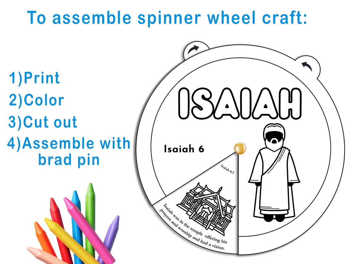 Isaiah Coloring Wheel, Printable Bible Activity, Watercolor, Kids Bible ...