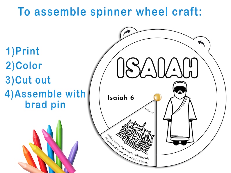 Isaiah Coloring Wheel, Printable Bible Activity, Watercolor, Kids Bible ...