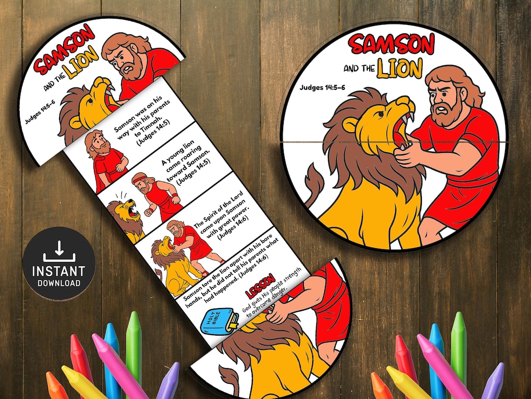 Samson and the Lion Bible Story Craft, Sunday School Activity (digital ...