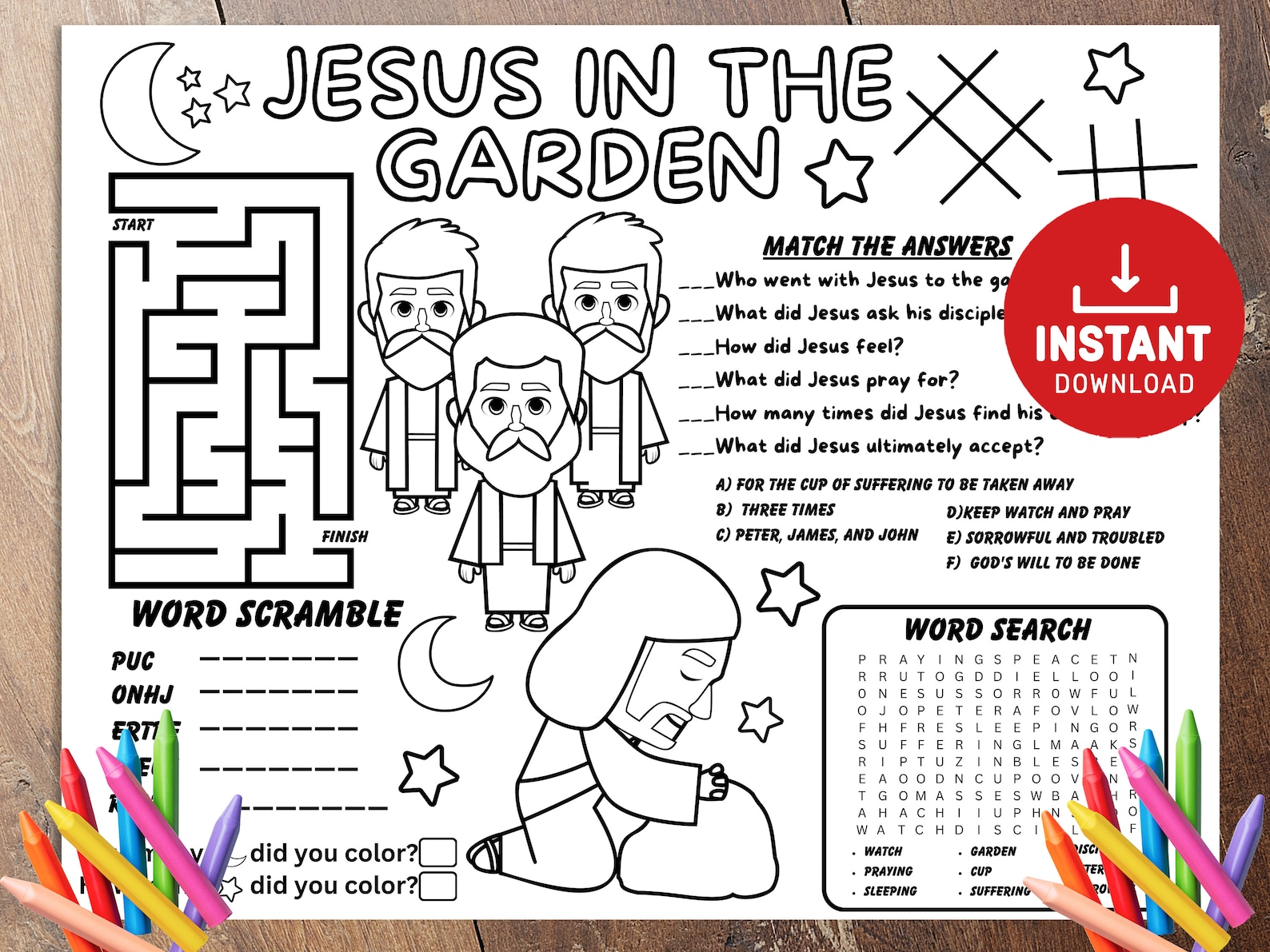 Jesus in the Garden of Gethsemane Activity Placemat, Easter Holy Week ...