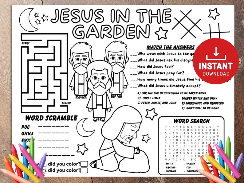 Jesus in the Garden of Gethsemane Activity Placemat, Easter Holy Week ...