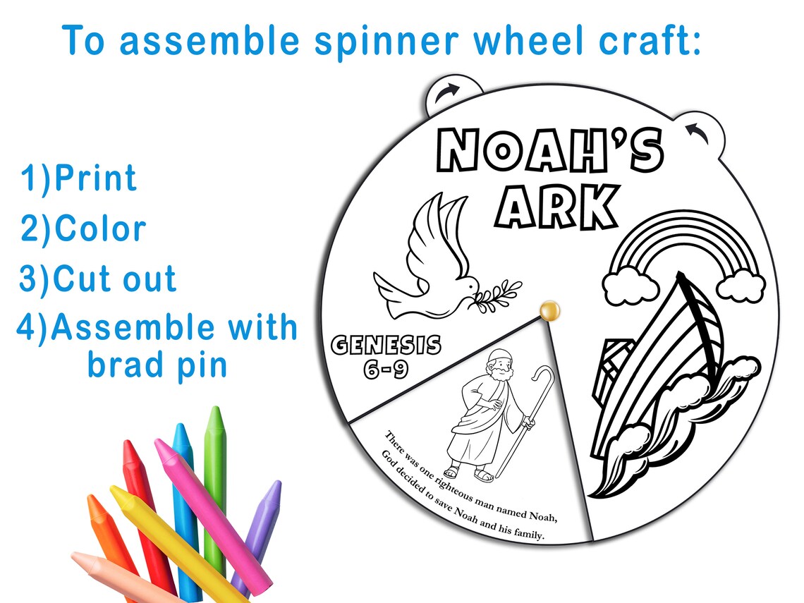 Noahs Ark Coloring Wheel, Printable Bible Activity, Kids Bible Lesson ...