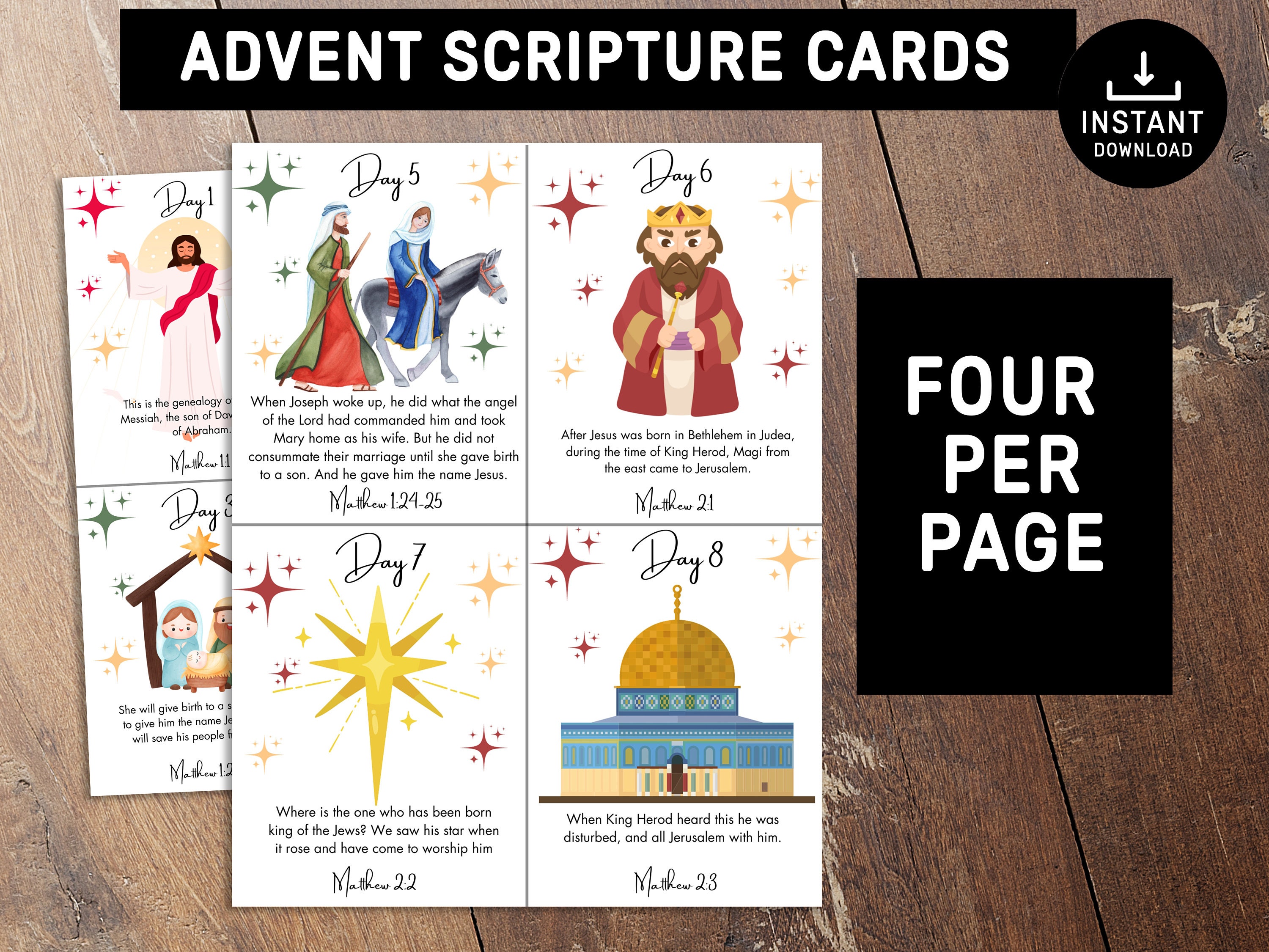 Advent Scripture Cards, Advent Calendar, Watercolor, Floral, Nativity ...