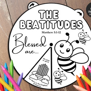 Beatitudes Coloring Wheel, Printable Bible Verse Activity, Watercolor ...