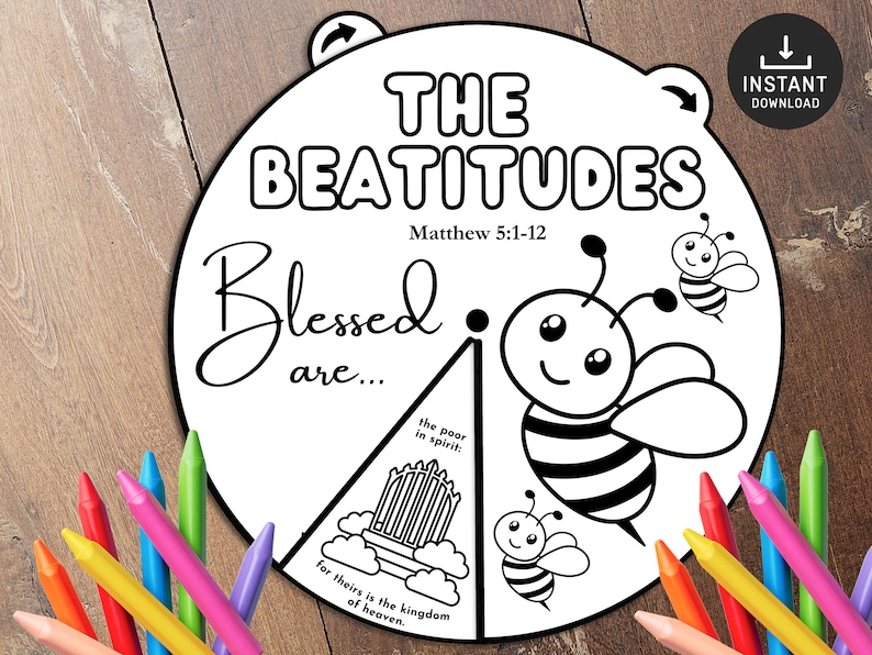 Beatitudes Coloring Wheel, Printable Bible Verse Activity, Watercolor ...