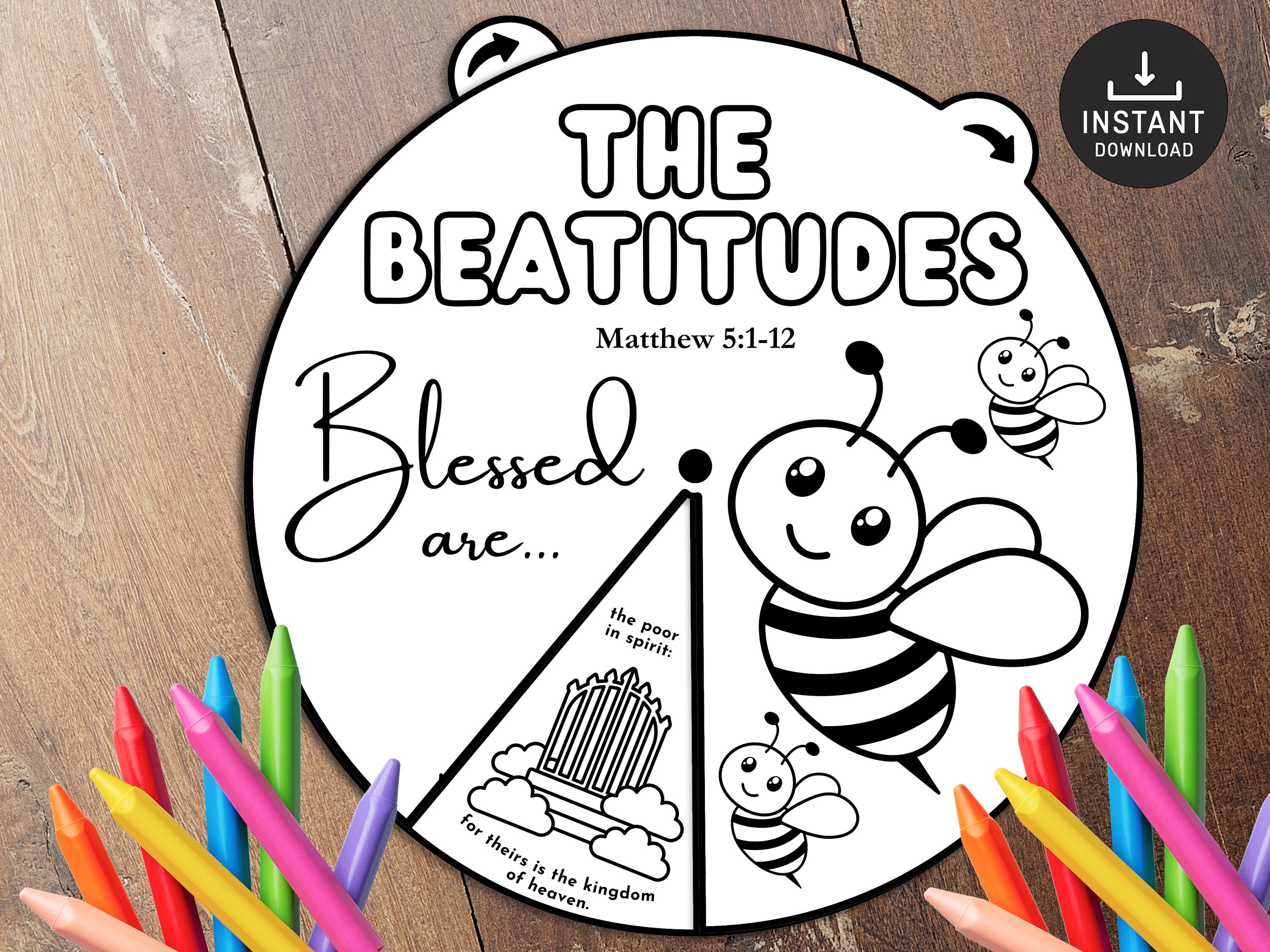 Beatitudes Coloring Wheel, Printable Bible Verse Activity, Watercolor ...