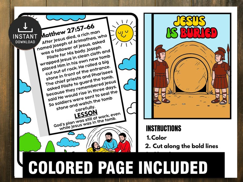 Jesus is Buried Mini Book Craft, Easter Bible Story (digital Download ...