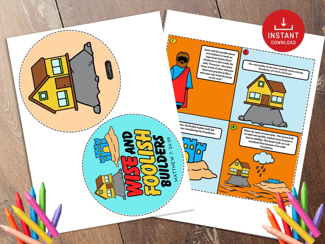 Wise and Foolish Builders, Bible Story Activity, Sunday School Craft ...