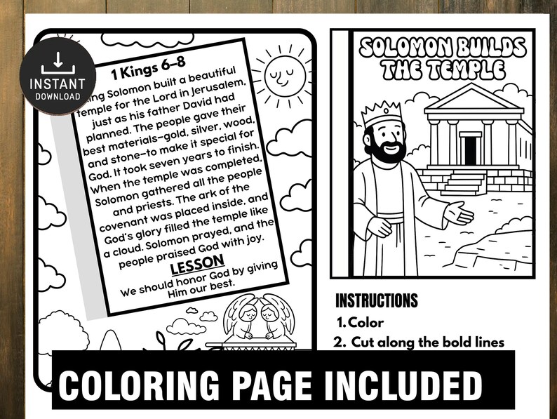 King Solomon Builds the Temple Mini Book, Kids Bible Lesson, Sunday ...