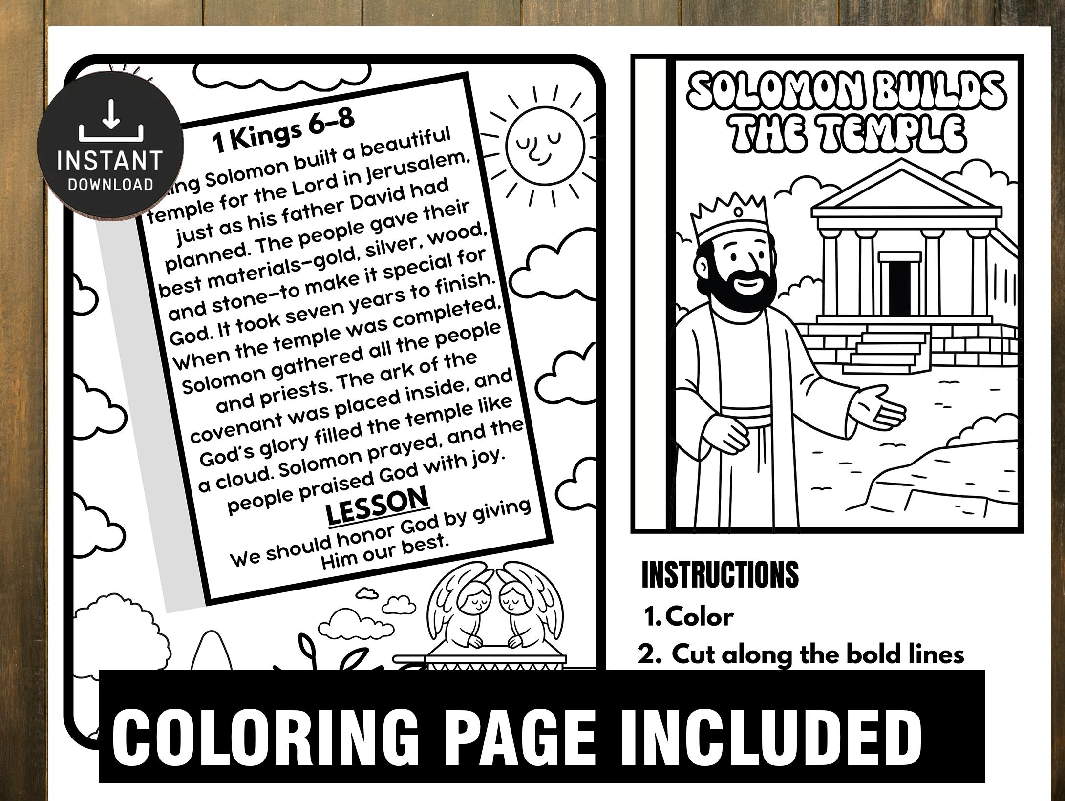 King Solomon Builds the Temple Mini Book, Kids Bible Lesson, Sunday ...