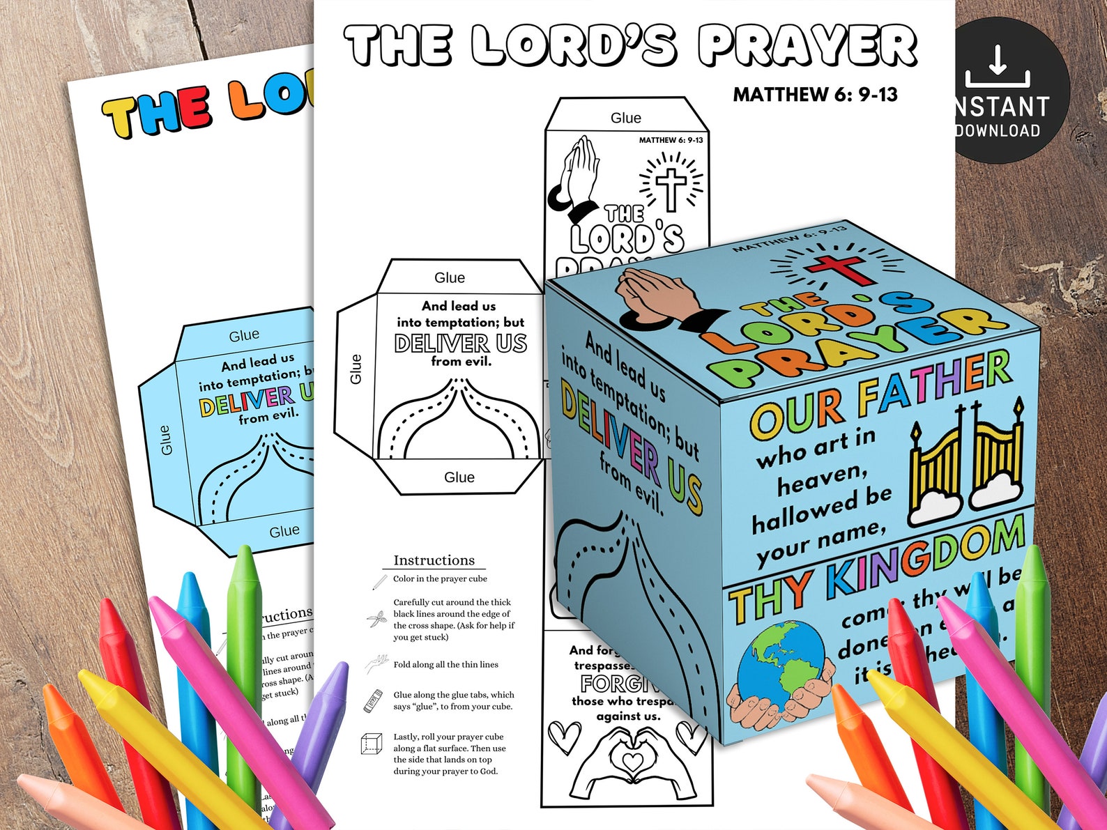 Printable Lords Prayer Cube for Kids Lord's Bible Verse - Etsy