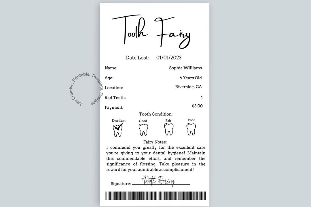 Editable Tooth Fairy Receipt Printable Certificate | First Tooth Lost ...