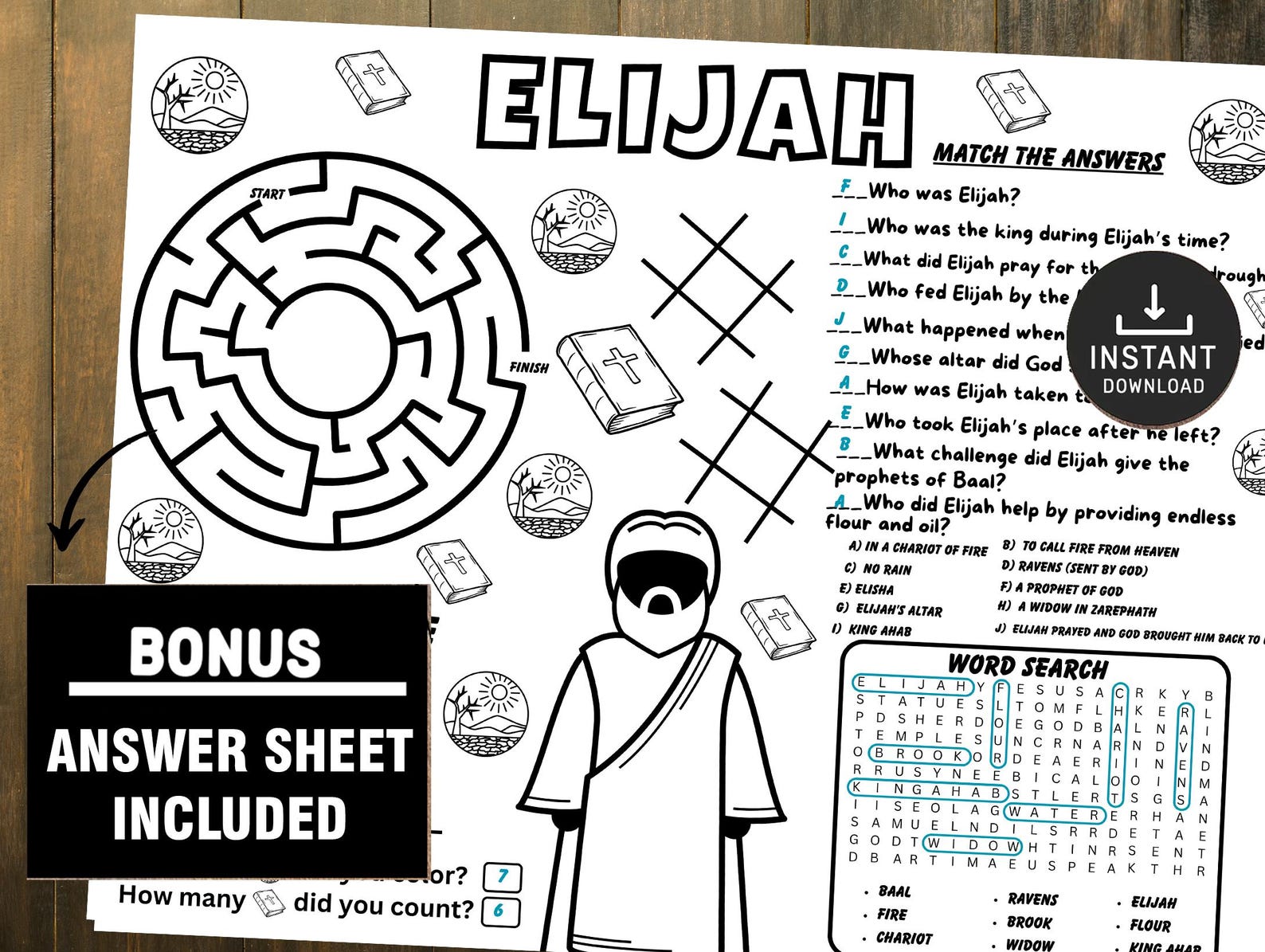 Elijah Activity Pages, Bible Activities for Kids, Church Kids Activity ...