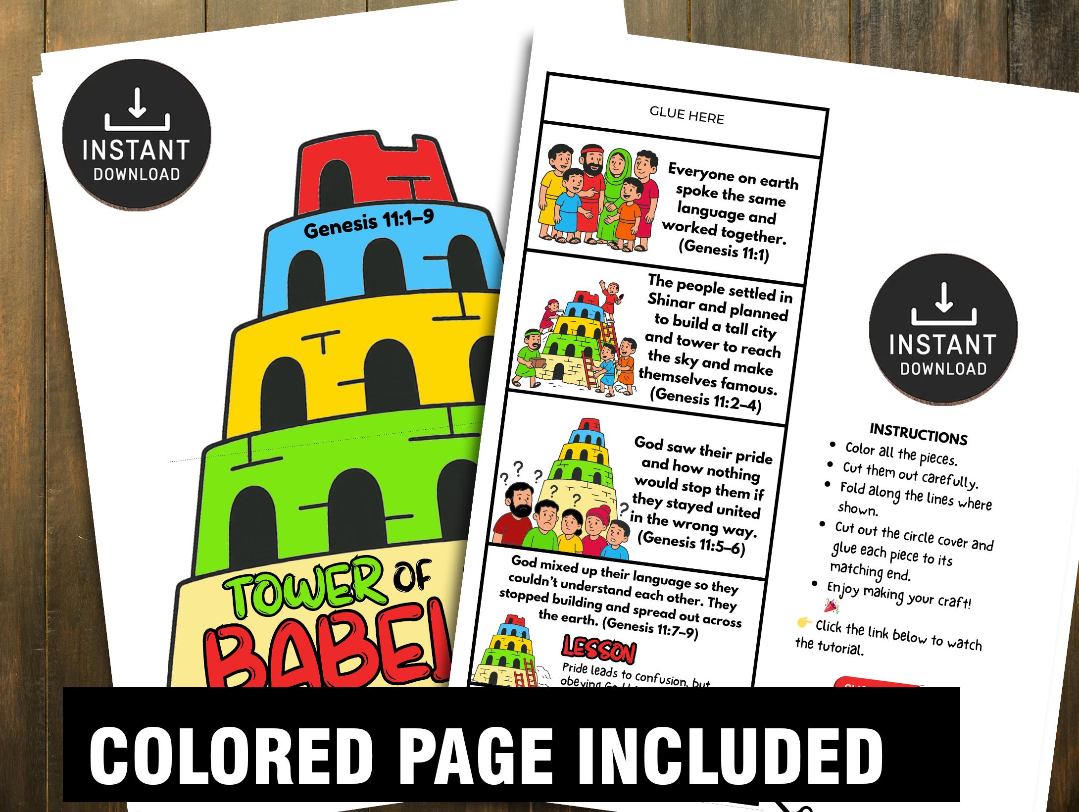 Tower of Babel Folding Surprise Bible Story Craft, Memory Game, Sunday ...