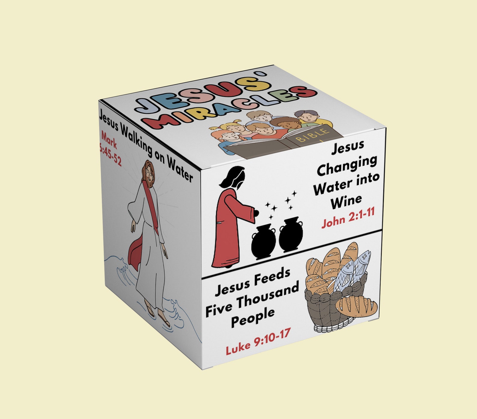 Jesus Miracles Coloring Cube, Printable Bible Verse Activity, Kids ...