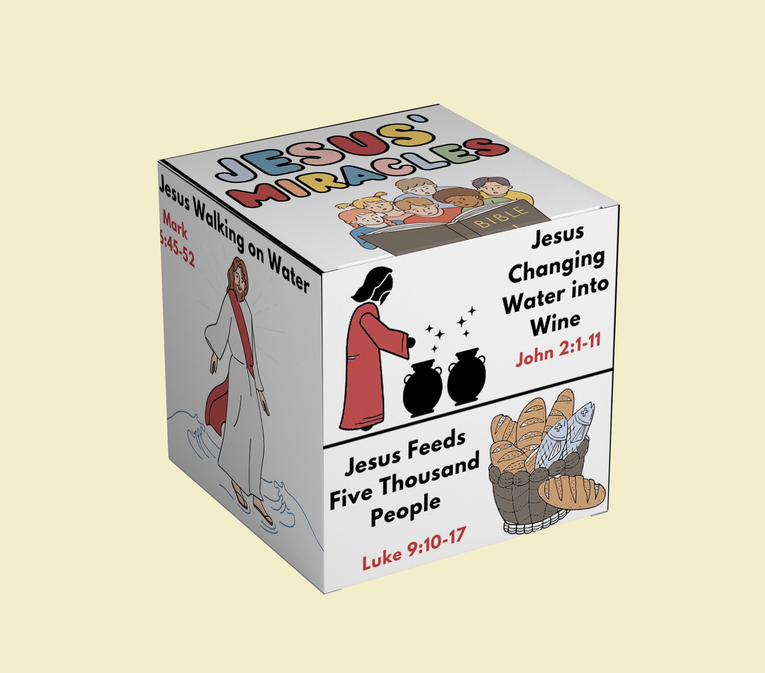 Jesus Miracles Coloring Cube, Printable Bible Verse Activity, Kids ...