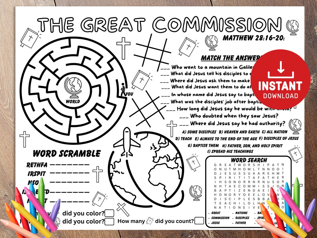 The Great Commission, Bible Activity, Sunday Activities, Bible Placemat ...