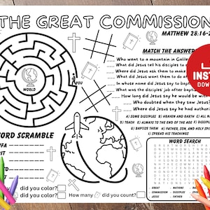 The Great Commission, Bible Activity, Sunday Activities, Bible Placemat ...